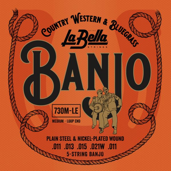 La Bella 730M-LE 5-String Banjo, Nickel Plated, Medium 11-11, Loop-Ends ...