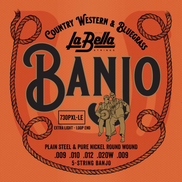 La Bella 730PXL-LE 5-String Banjo, Pure Nickel, Extra Light, Loop-Ends ...